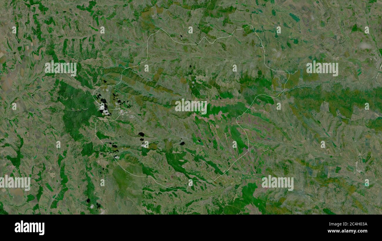 Calarasi, district of Moldova. Satellite imagery. Shape outlined ...