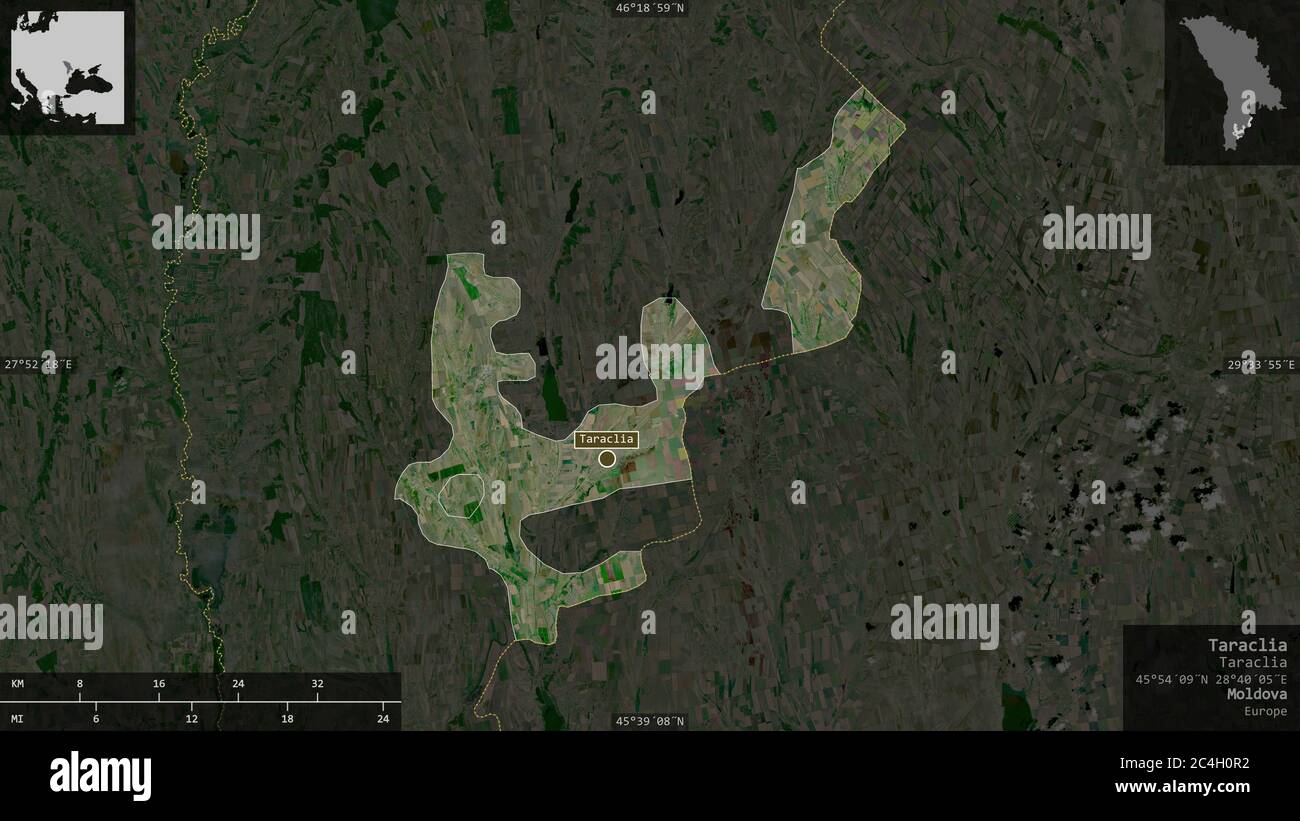 Taraclia, district of Moldova. Satellite imagery. Shape presented ...