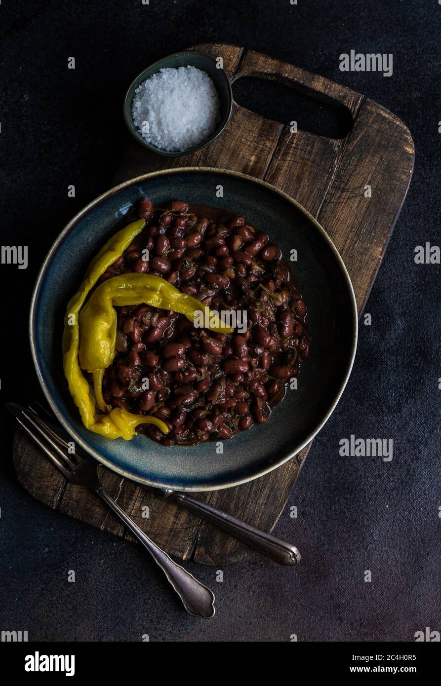 Traditional georgian red beans lobio with and fermented vegetables on ...