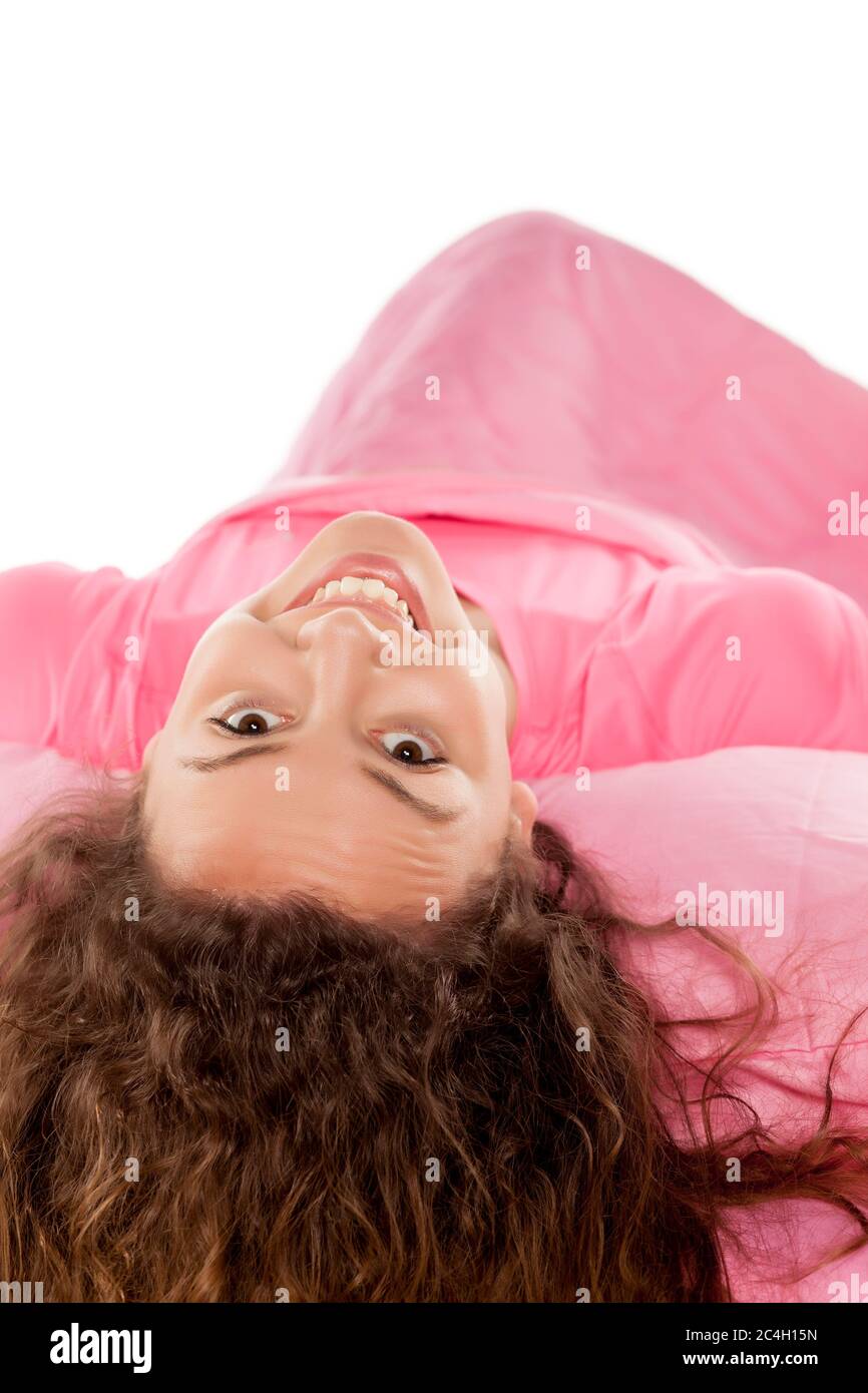 Portrait of a young beautiful woman lying on her back Stock Photo - Alamy
