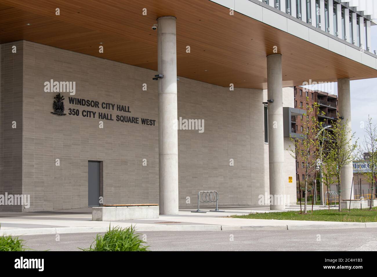 Windsor City Hall sign posted on the side of the Municipal Government ...