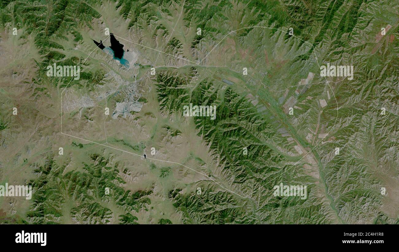 Orhon, municipality of Mongolia. Satellite imagery. Shape outlined ...