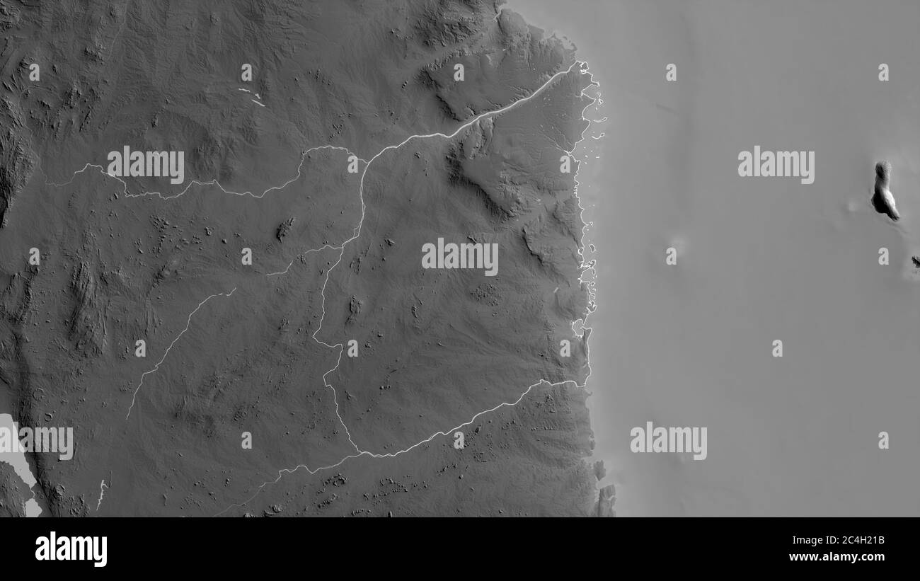Cabo Delgado, province of Mozambique. Grayscaled map with lakes and ...