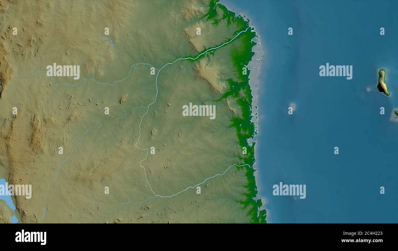 Cabo Delgado, province of Mozambique. Colored shader data with lakes ...