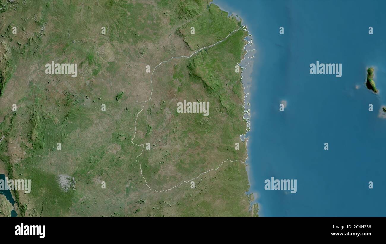 Cabo Delgado, province of Mozambique. Satellite imagery. Shape outlined ...