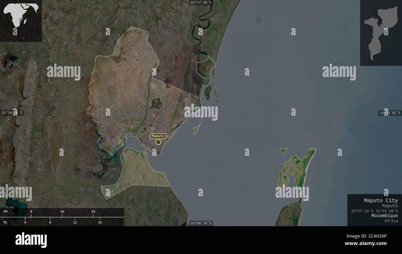 Maputo City, province of Mozambique. Satellite imagery. Shape presented ...