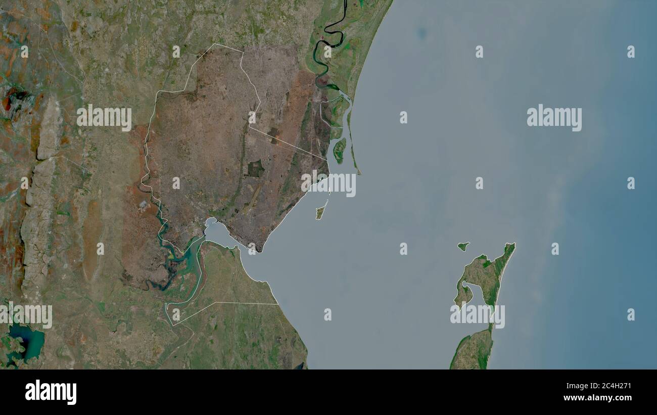 Maputo City, province of Mozambique. Satellite imagery. Shape outlined ...