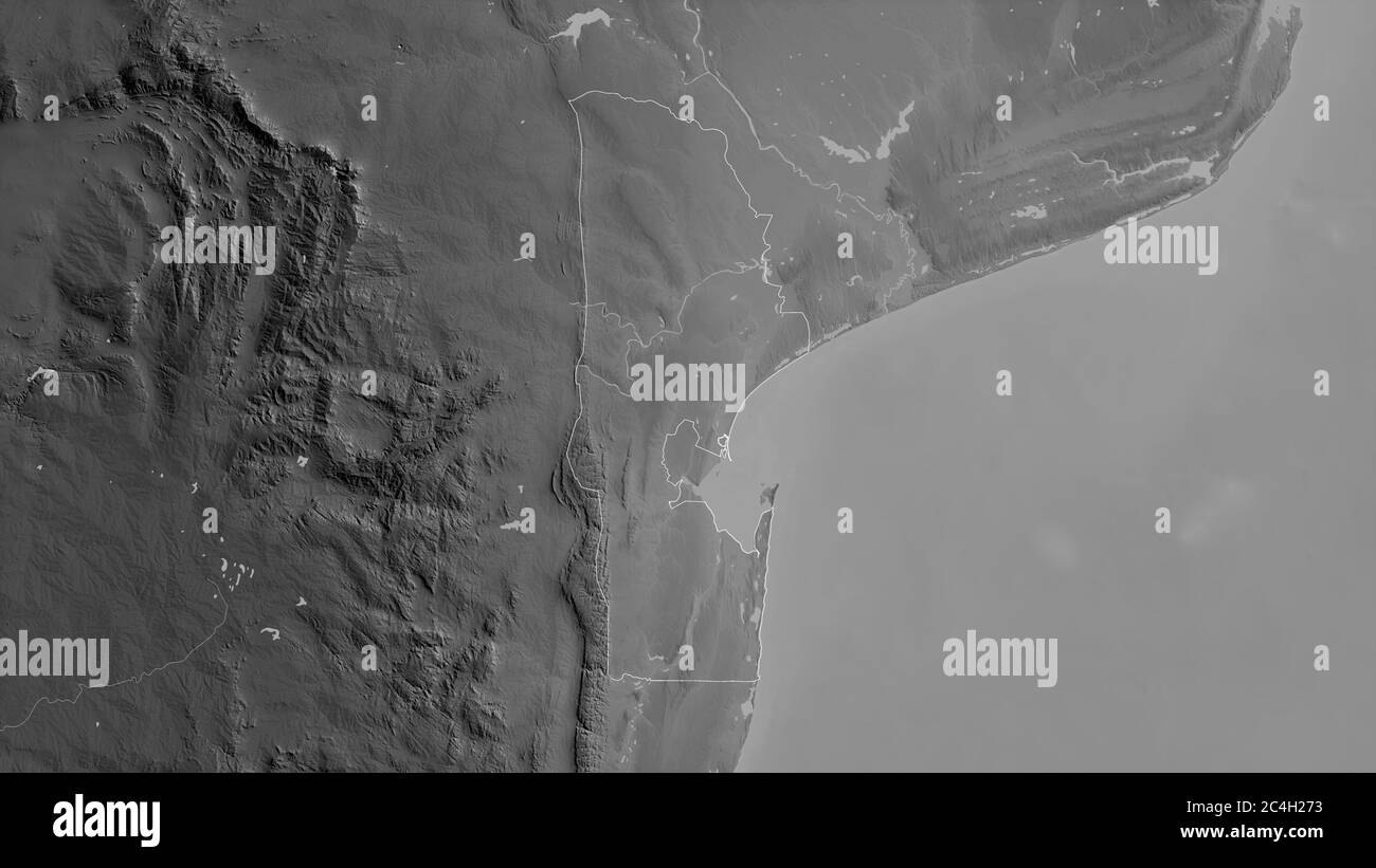 Maputo, province of Mozambique. Grayscaled map with lakes and rivers ...