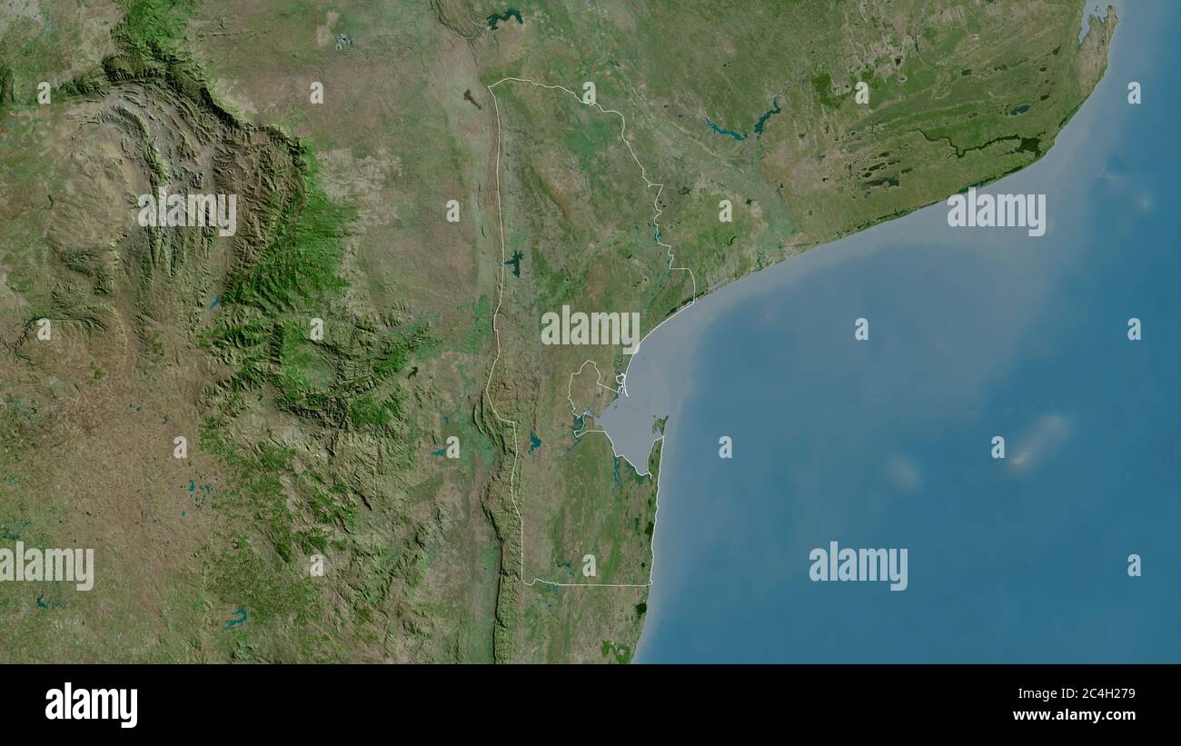Maputo, province of Mozambique. Satellite imagery. Shape outlined ...