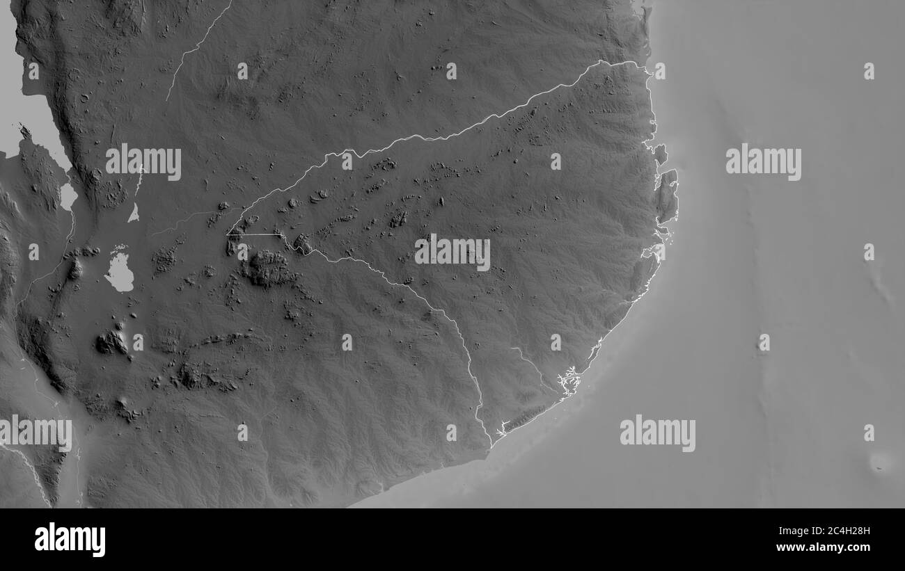 Nampula, province of Mozambique. Grayscaled map with lakes and rivers ...