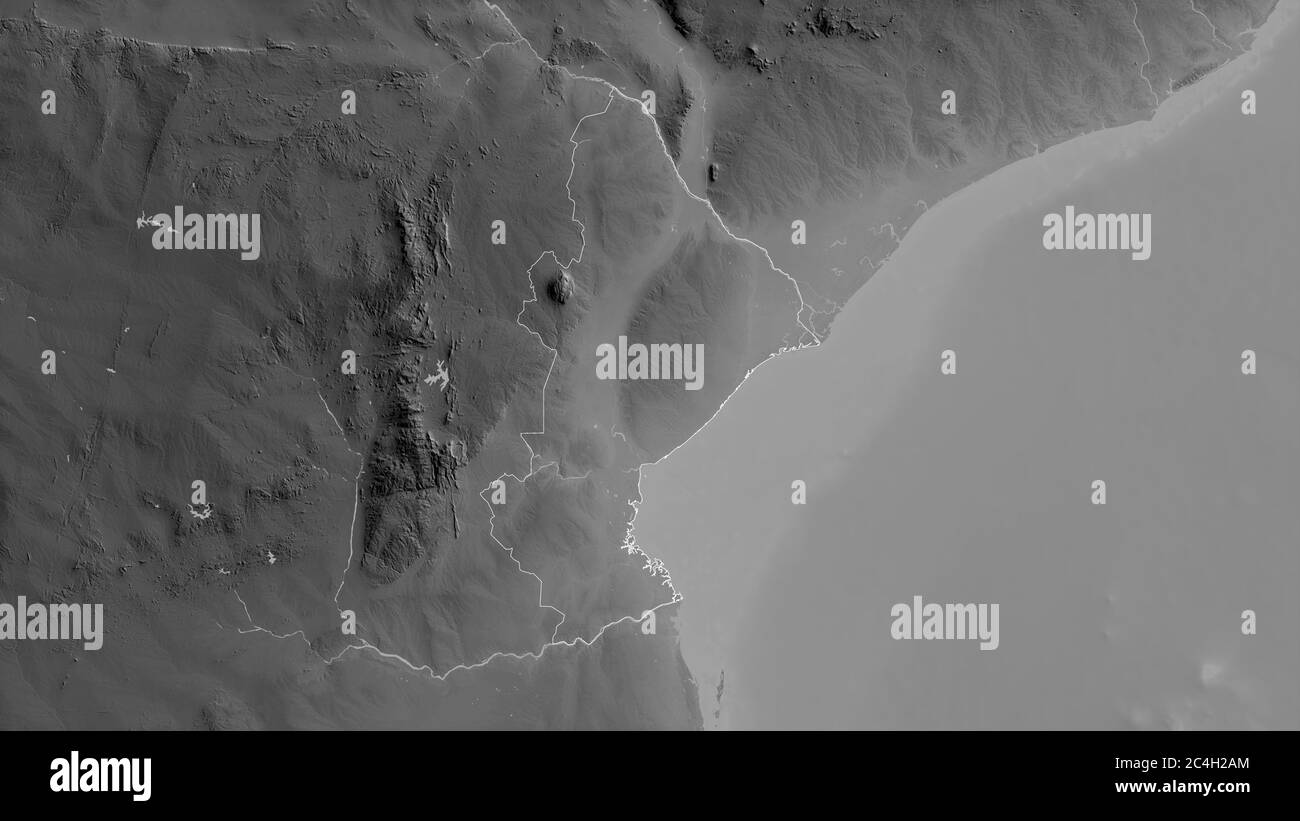 Sofala, province of Mozambique. Grayscaled map with lakes and rivers ...