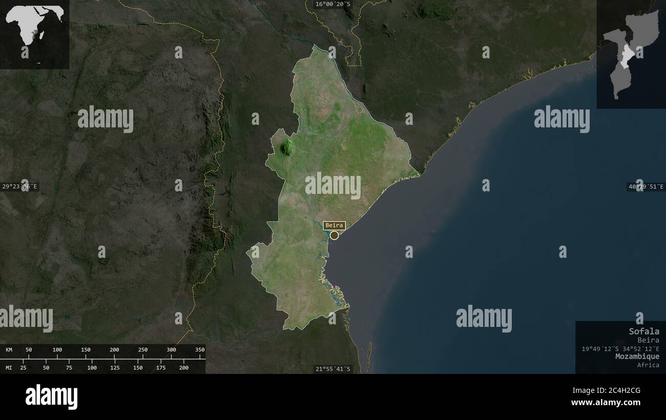 Sofala, province of Mozambique. Satellite imagery. Shape presented ...