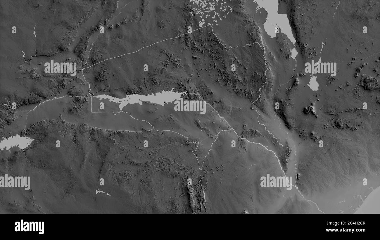 Tete, province of Mozambique. Grayscaled map with lakes and rivers ...