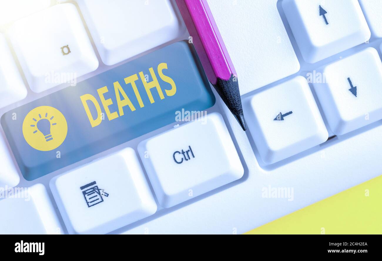 Word writing text Deaths. Business photo showcasing permanent cessation ...