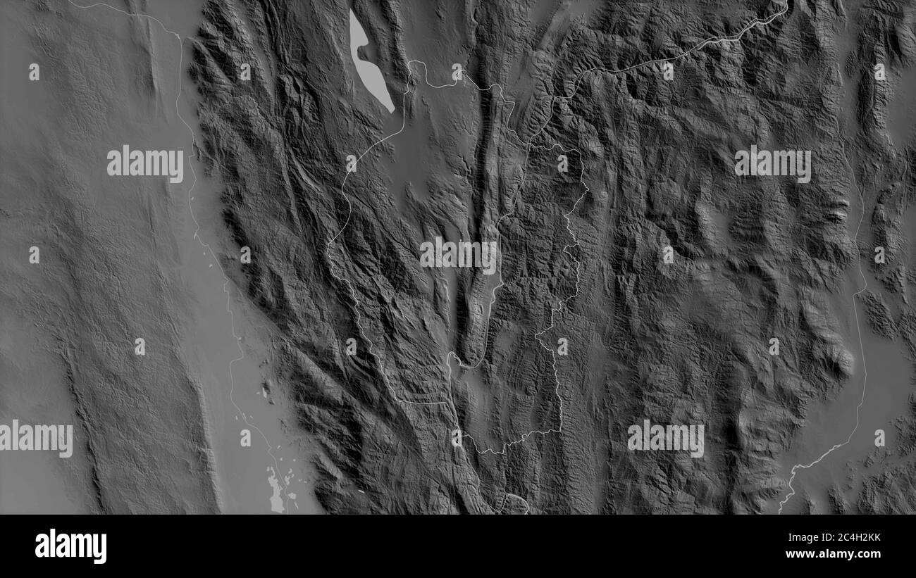 Kayah, state of Myanmar. Grayscaled map with lakes and rivers. Shape ...
