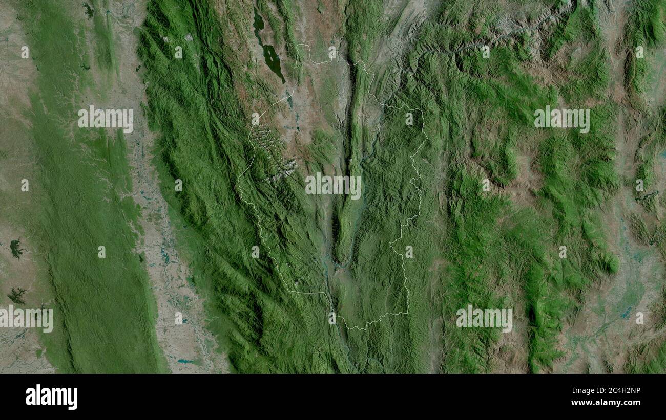 Kayah, state of Myanmar. Satellite imagery. Shape outlined against its ...