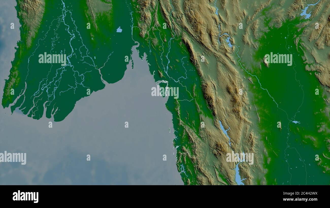 Mon, state of Myanmar. Colored shader data with lakes and rivers. Shape ...