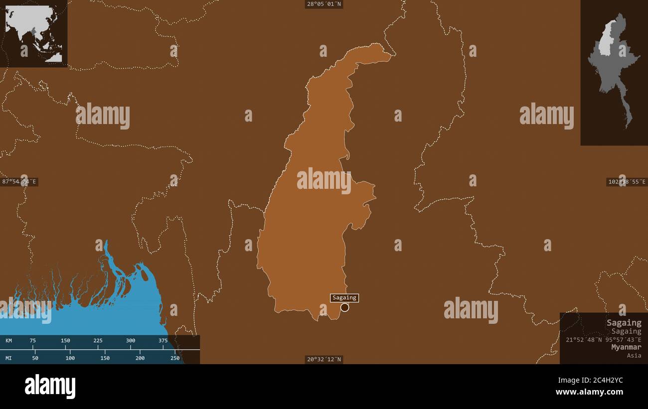 Sagaing, division of Myanmar. Patterned solids with lakes and rivers ...