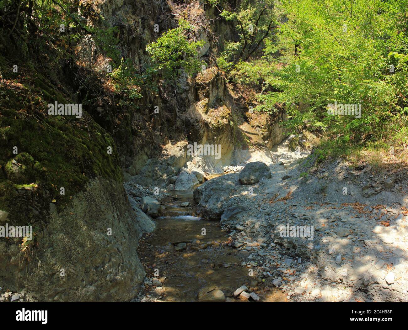 Beautiful mountain gorge with a river. In the spring Stock Photo - Alamy