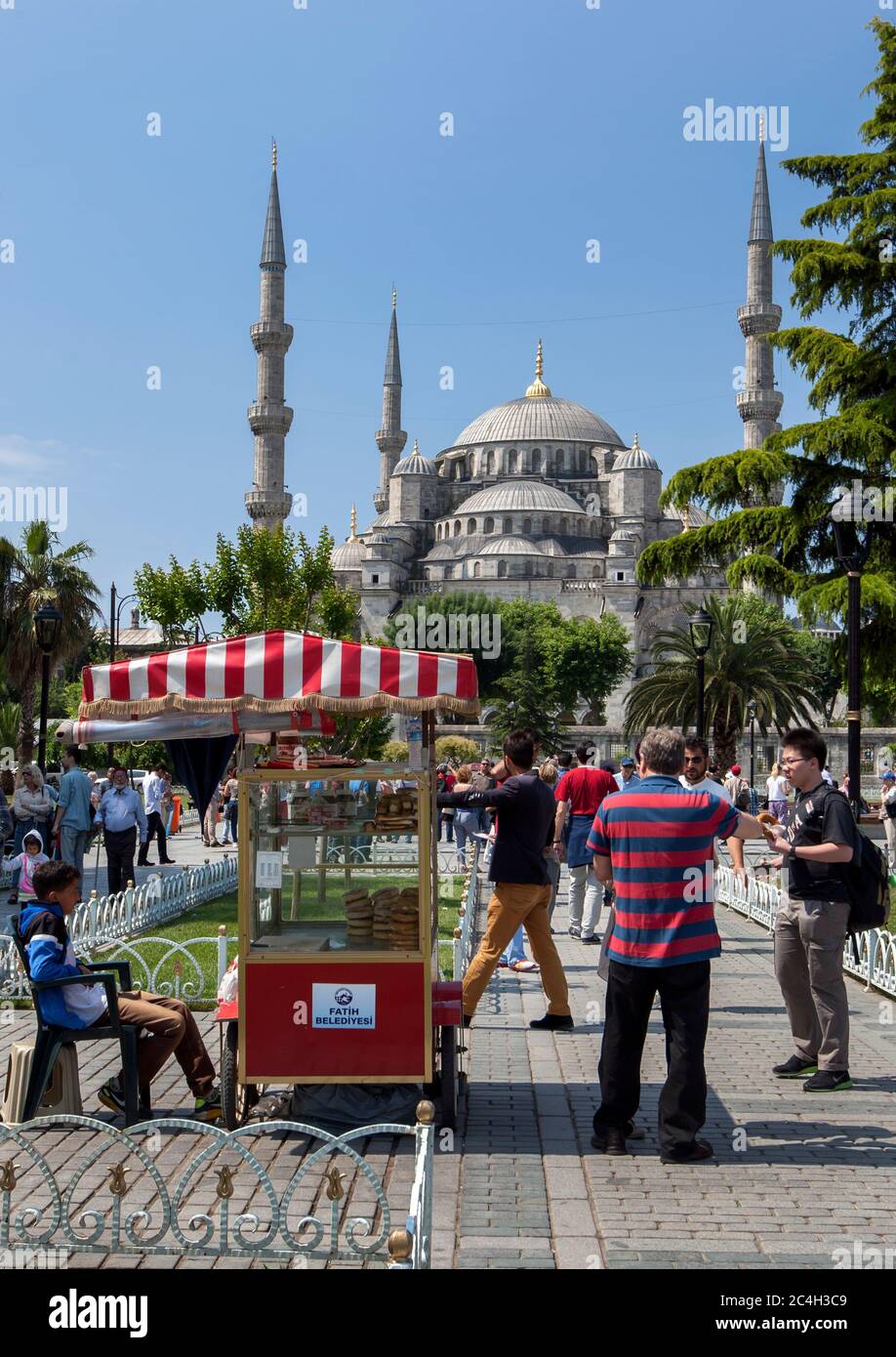 A portable bread cart located in Sultanahmet Park at Istanbul in Turkey ...