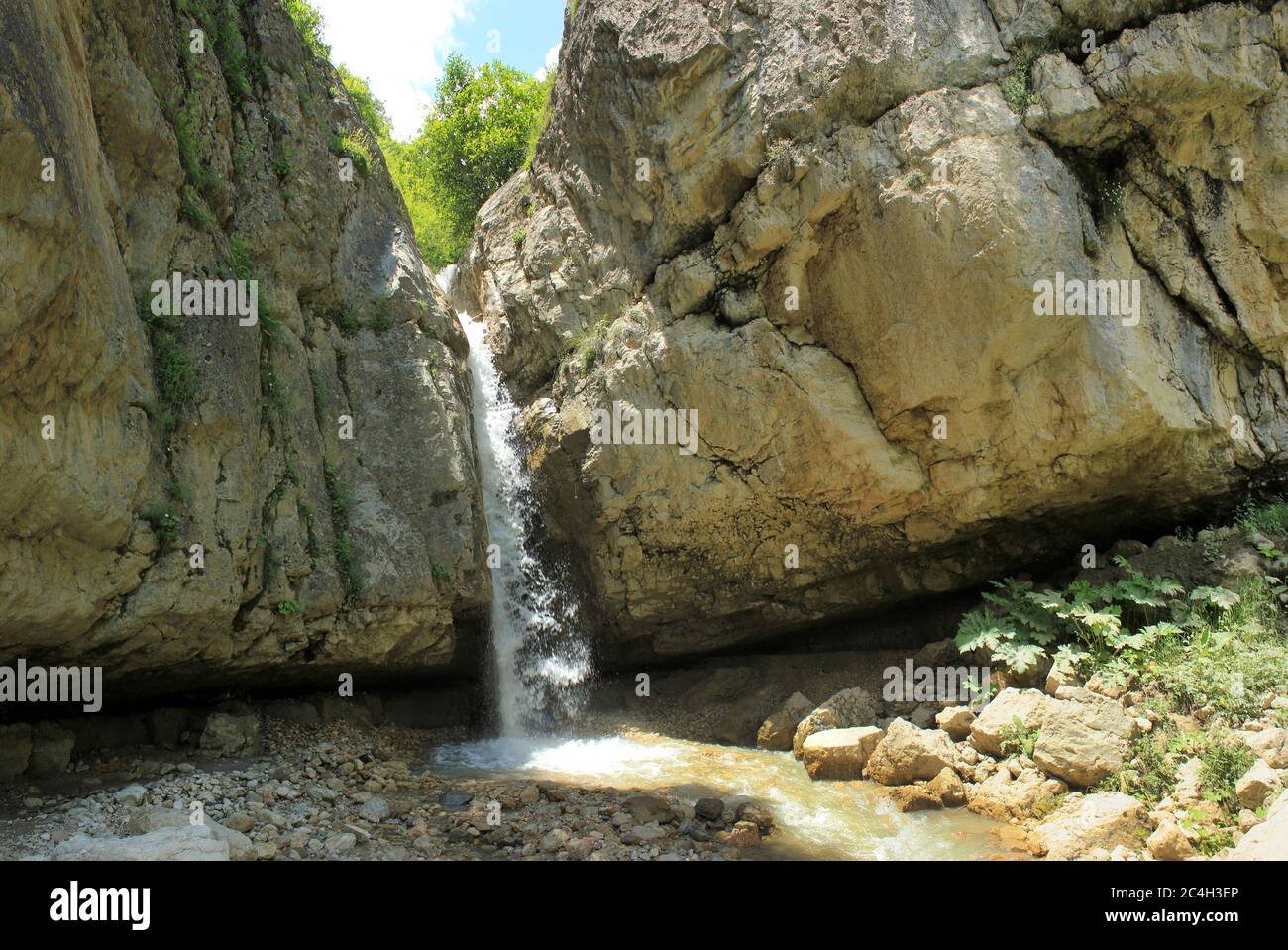 Azerbaijan. Beautiful waterfall in Laza Village. Qusar District. Spring ...