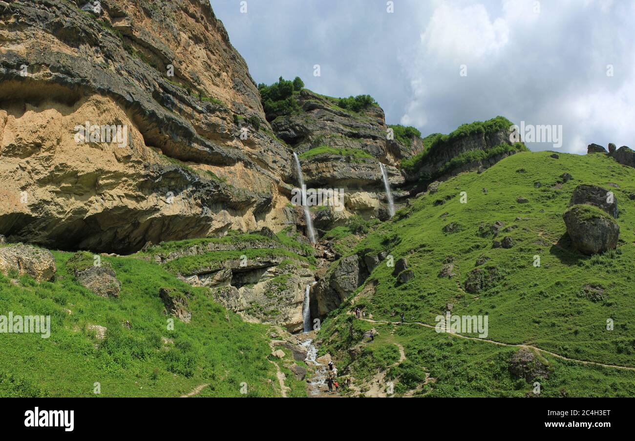 Azerbaijan. Beautiful waterfall in Laza Village. Qusar District. Spring ...