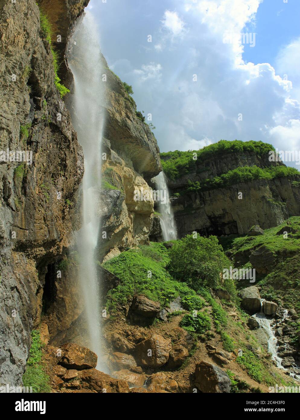 Azerbaijan. Beautiful waterfall in Laza Village. Qusar District. Spring ...
