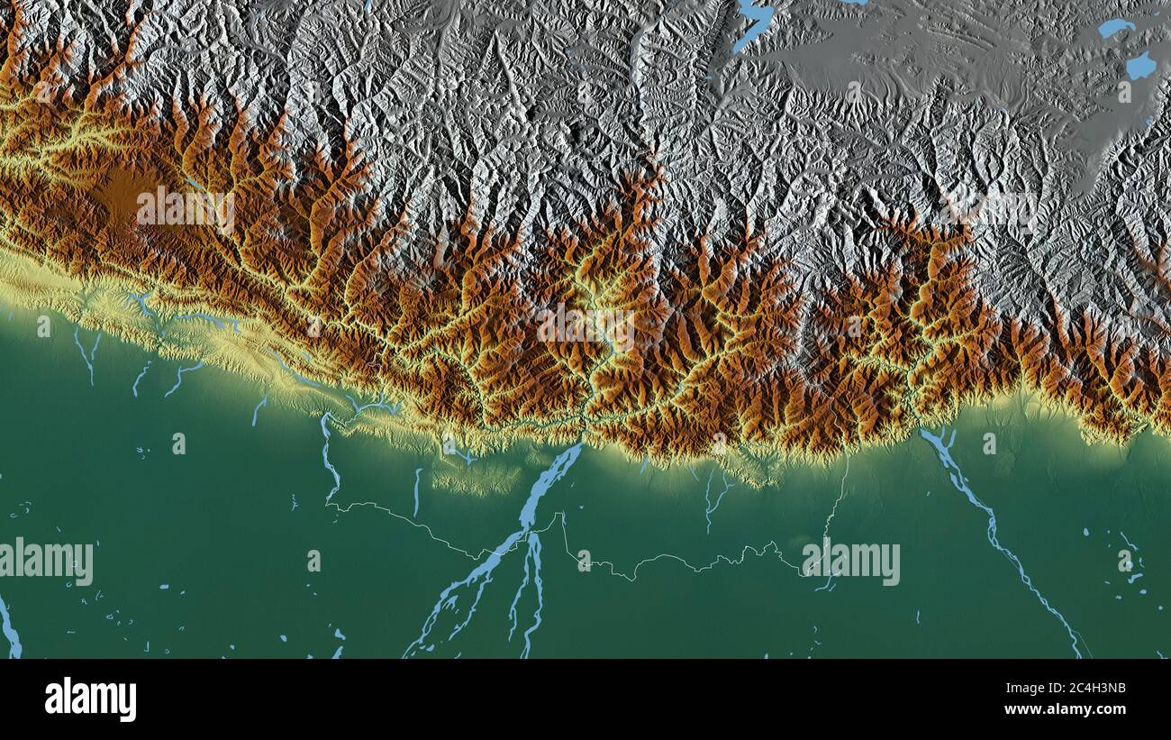 East, development region of Nepal. Colored relief with lakes and rivers ...
