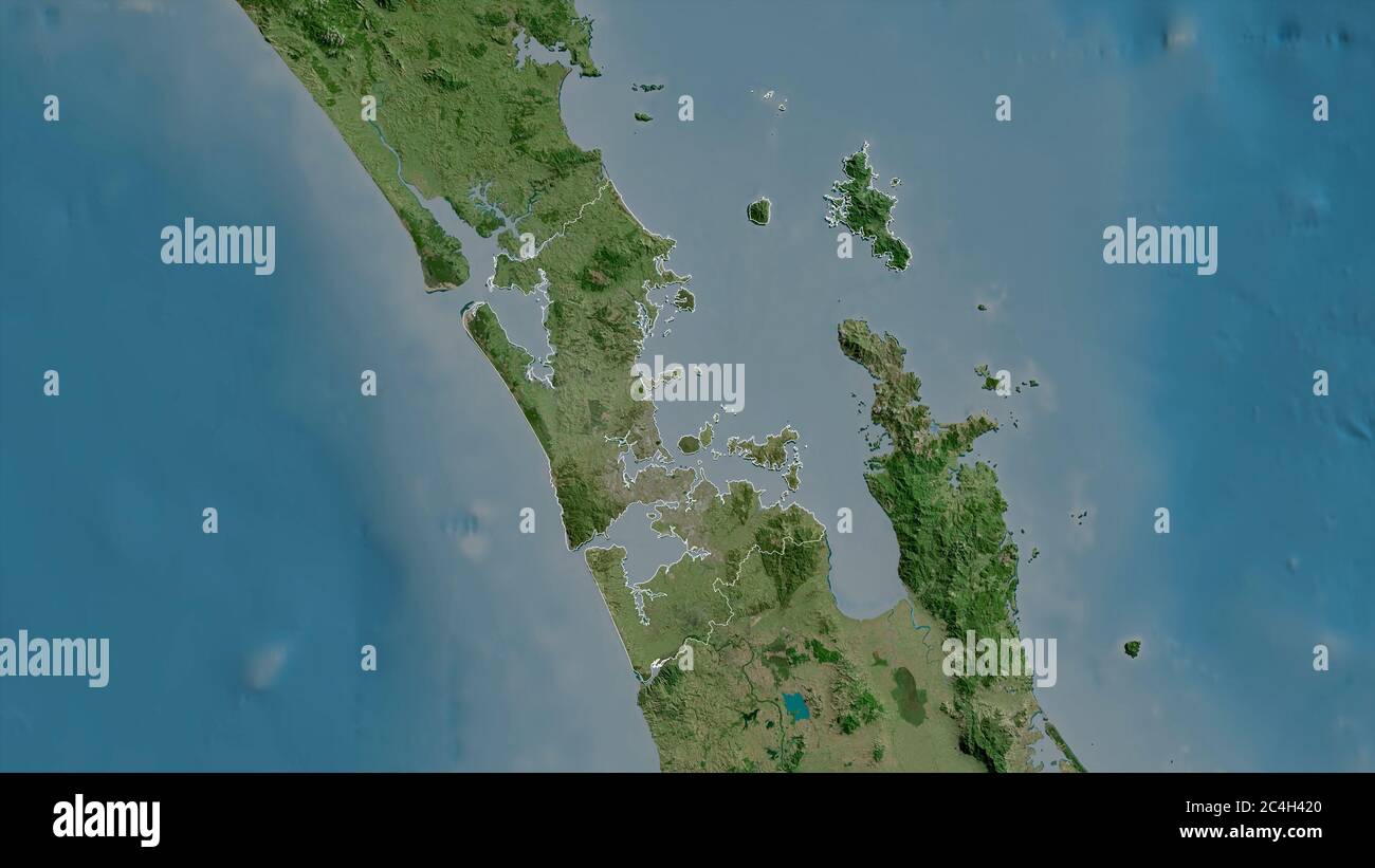 Auckland, regional council of New Zealand. Satellite imagery. Shape ...