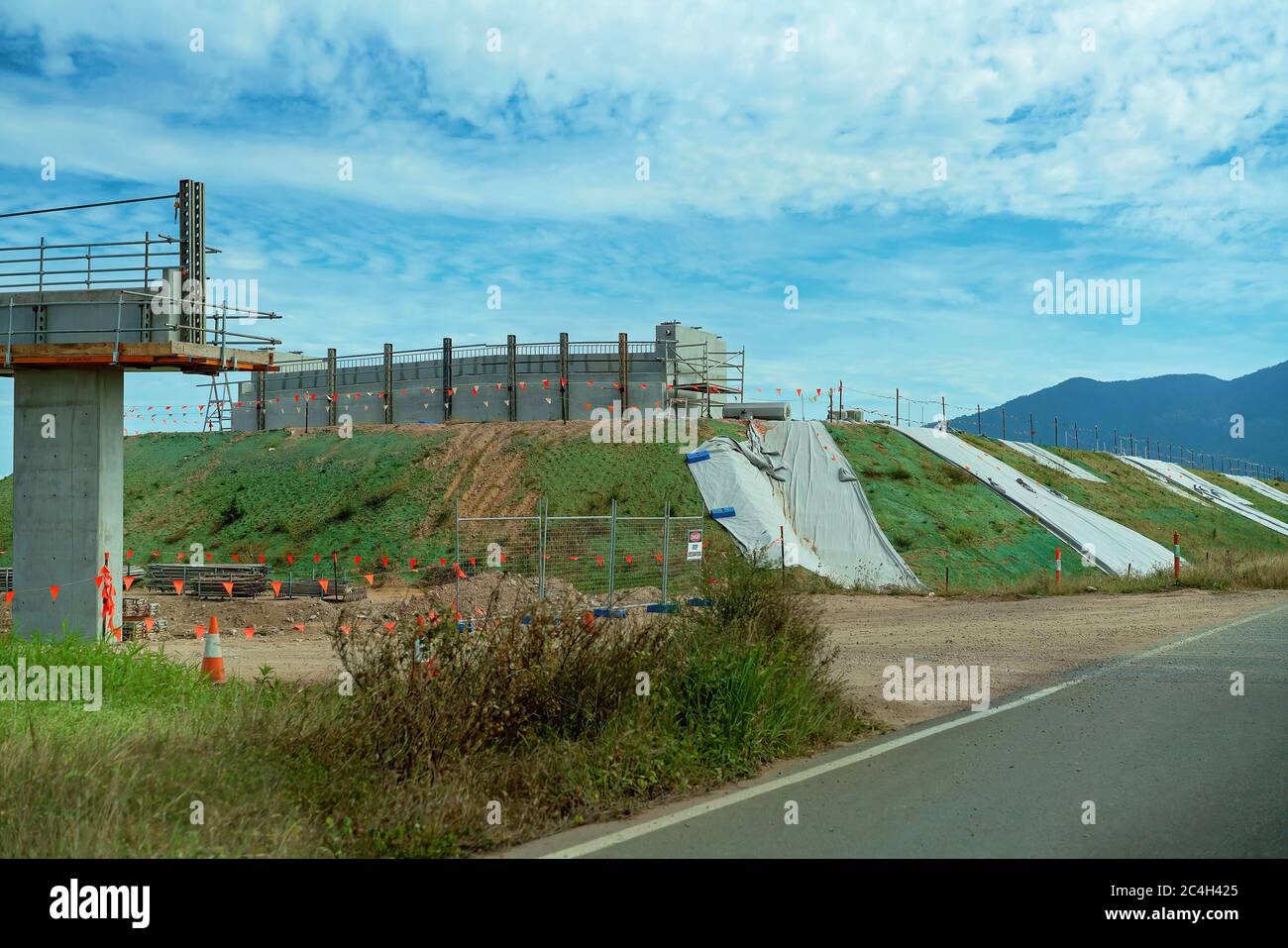 Construction works on a new country highway with the start of an ...