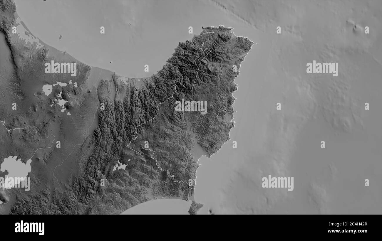 Gisborne, regional council of New Zealand. Grayscaled map with lakes ...