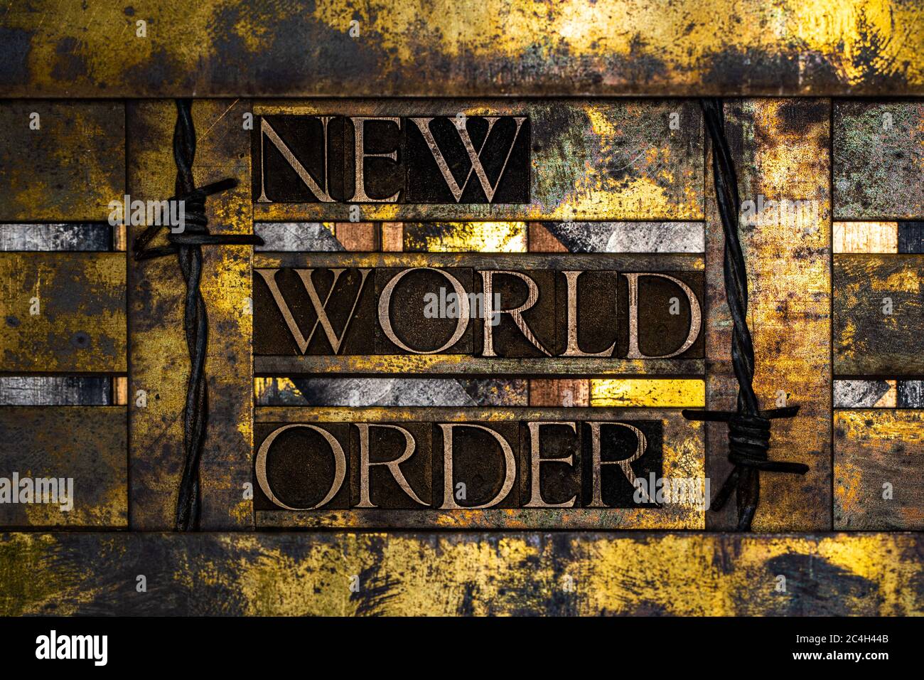 New World Order text formed with real authentic typeset letters on ...