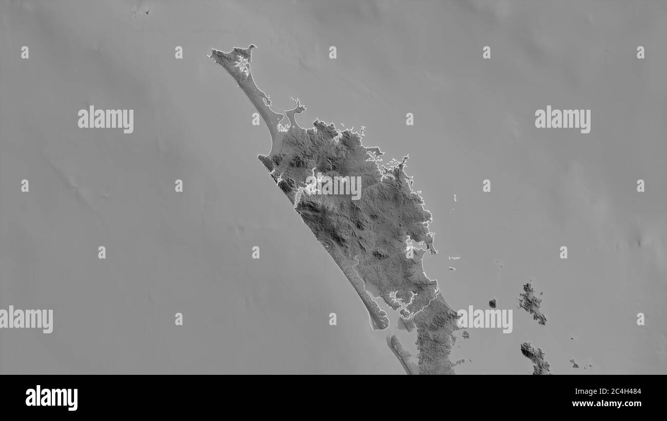 Northland, regional council of New Zealand. Grayscaled map with lakes ...