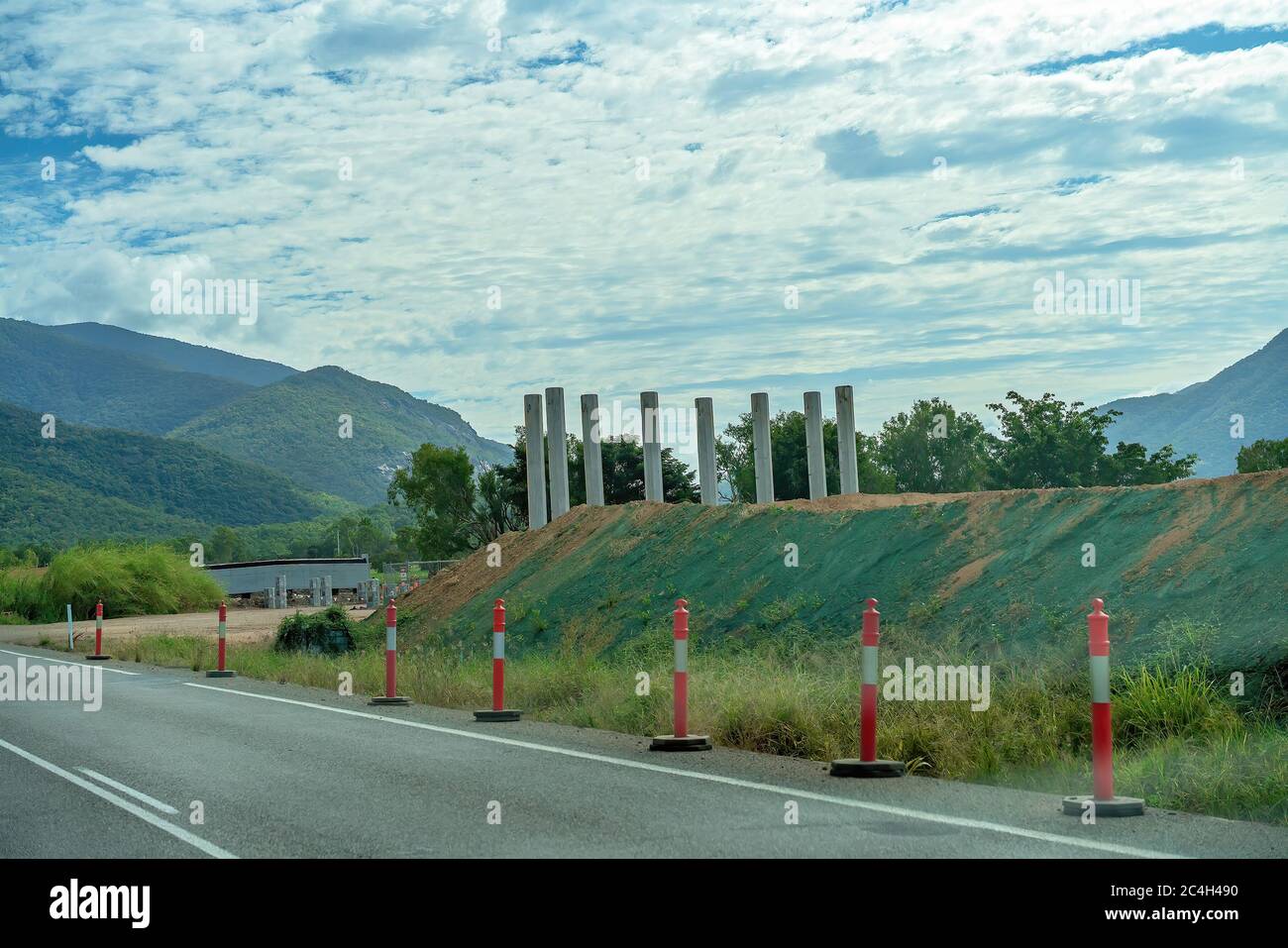 Construction works on a new country highway with the start of an ...
