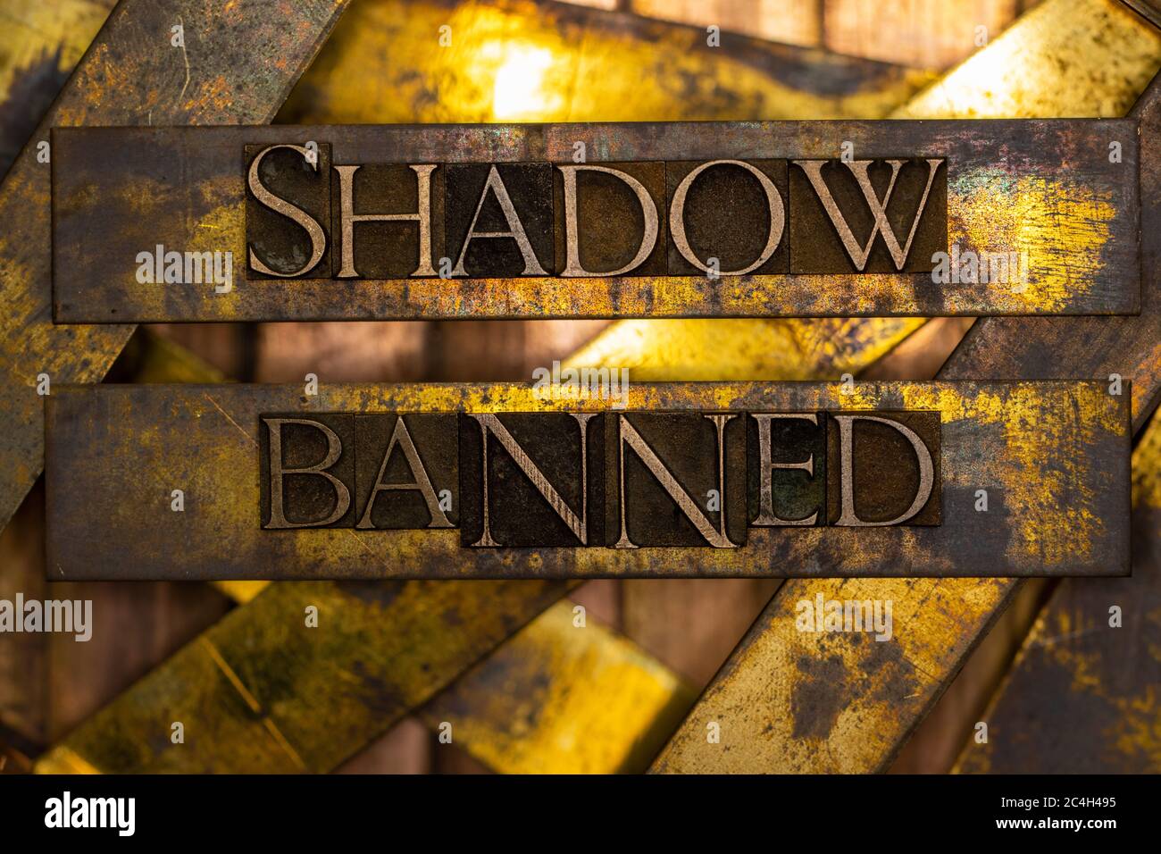 Shadow Banned text formed with real authentic typeset letters on ...