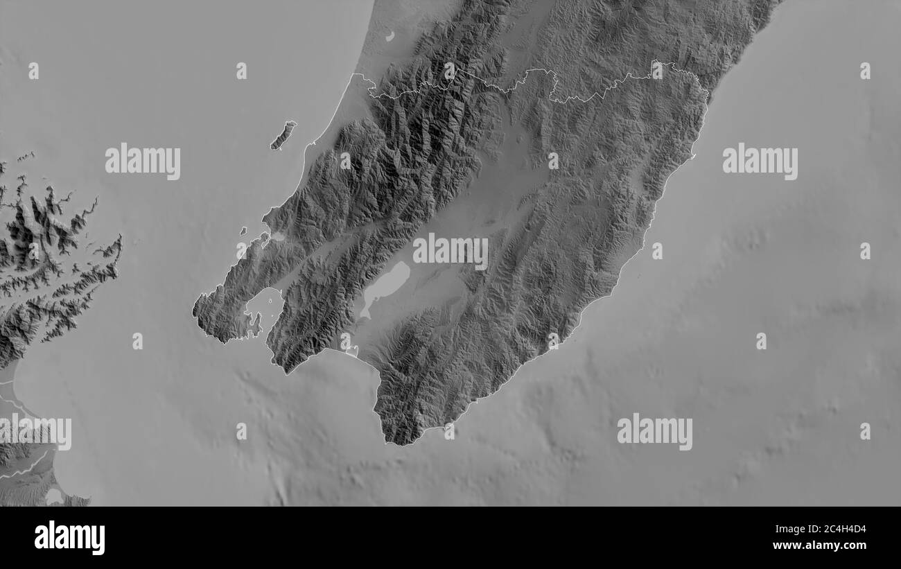 Wellington, regional council of New Zealand. Grayscaled map with lakes ...