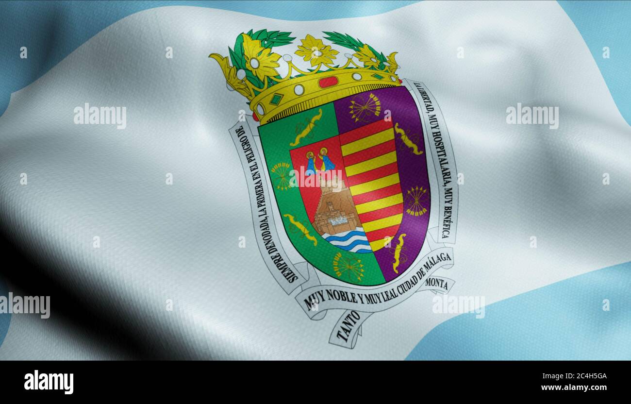 3D Illustration of a waving province flag of Malaga (Spain country ...
