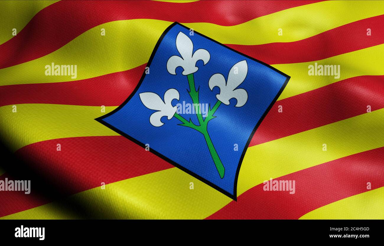 3D Illustration of a waving province flag of Lleida (Spain country ...