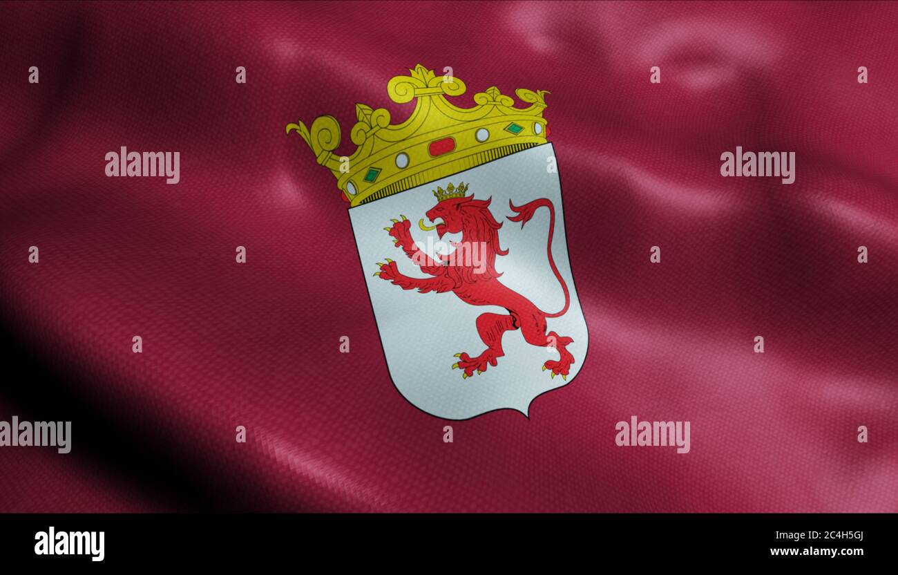 3D Illustration of a waving province flag of Leon (Spain country Stock ...