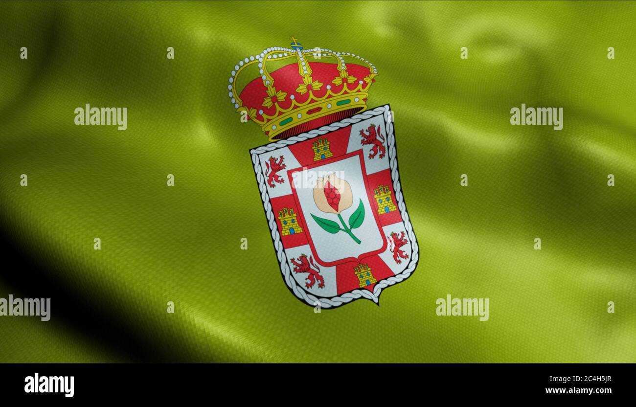 3D Illustration of a waving province flag of Granada (Spain country ...