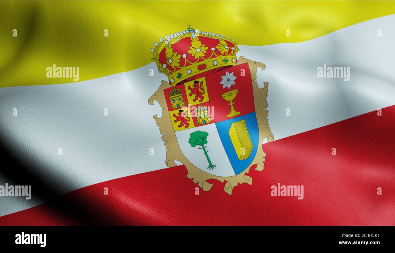 3D Illustration of a waving province flag of Cuenca (Spain country ...