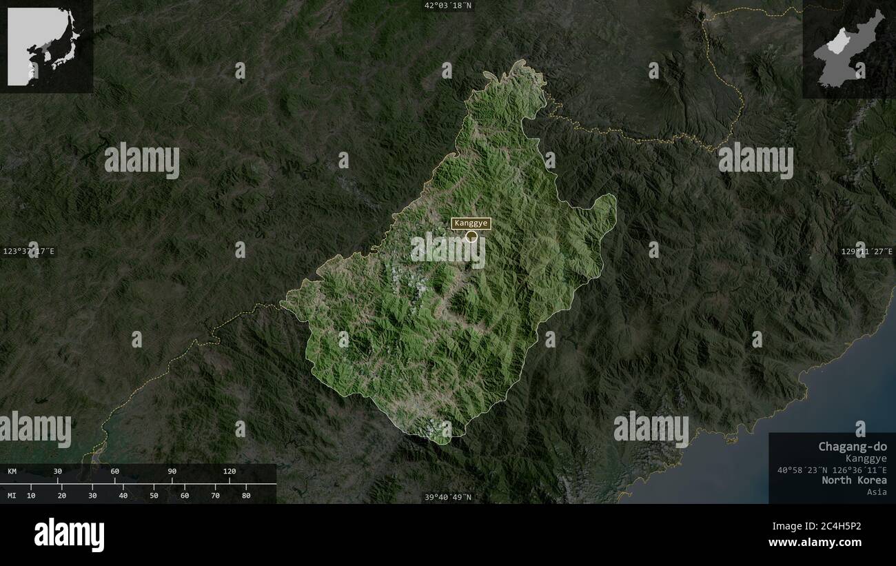 Chagang-do, province of North Korea. Satellite imagery. Shape presented ...