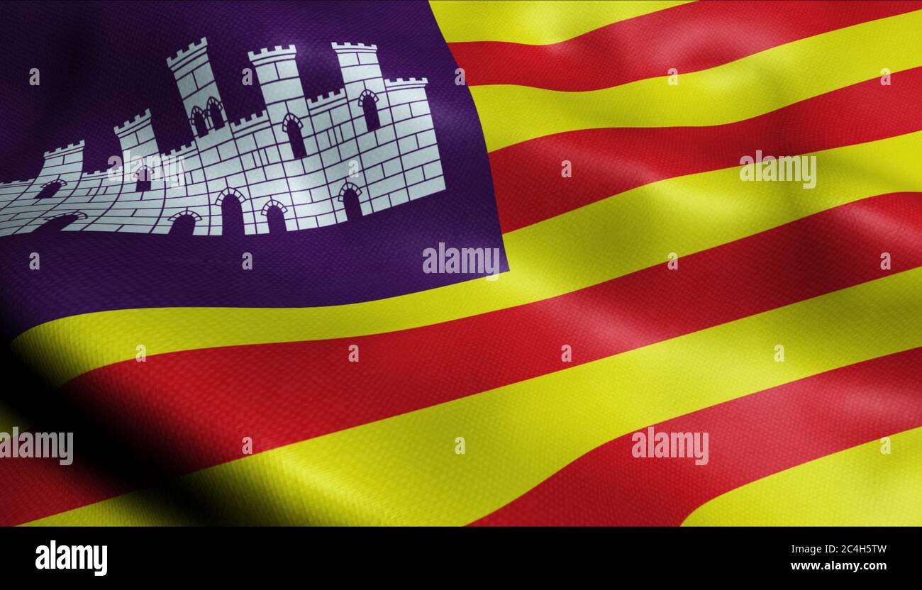 3D Illustration of a waving province flag of Balearic Islands (Spain ...
