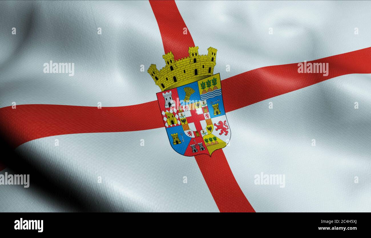 3D Illustration of a waving province flag of Almeria (Spain country ...