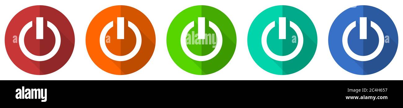 Power icon set, red, blue, green and orange flat design web buttons ...