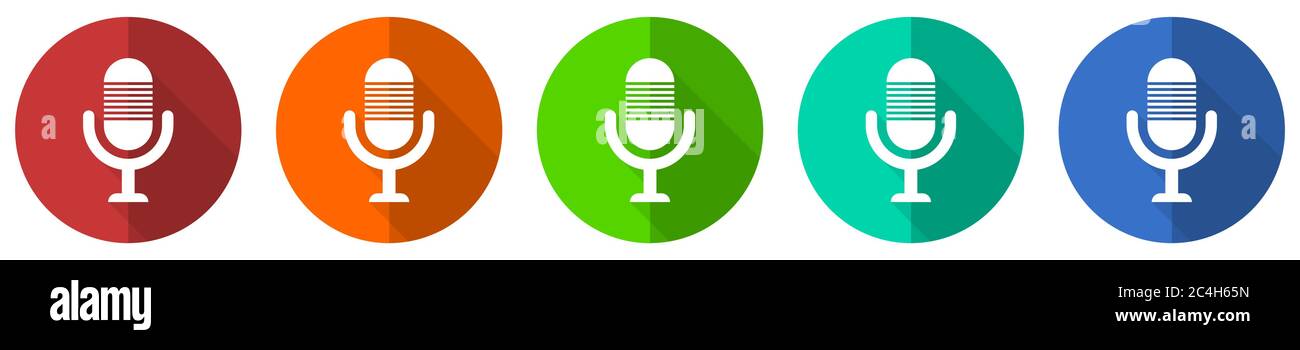 Microphone, audio, record, radio icon set, red, blue, green and orange ...