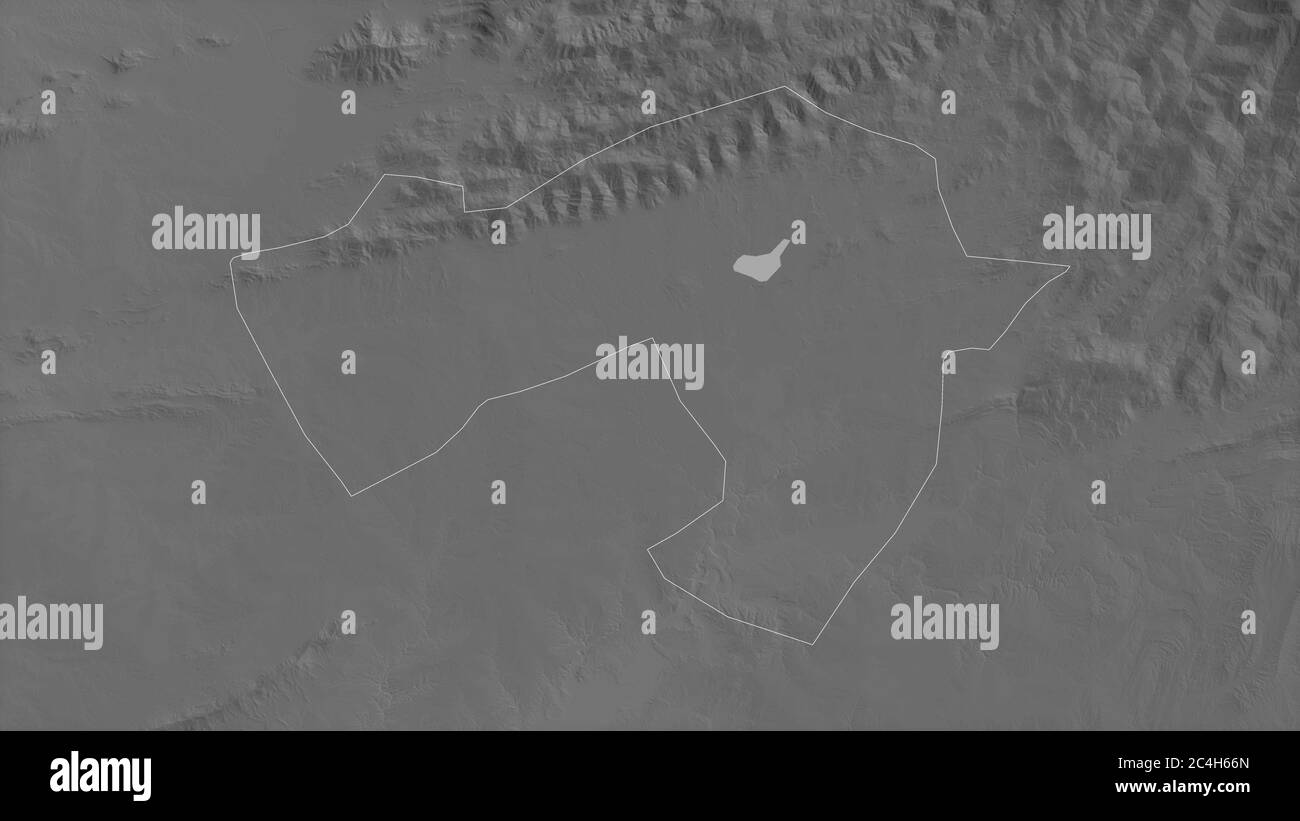 F.C.T., capital territory of Pakistan. Grayscaled map with lakes and ...