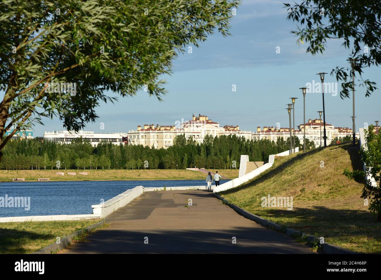 Astana (Nur-Sultan), Kazakhstan – Buildings at the ishim river in ...
