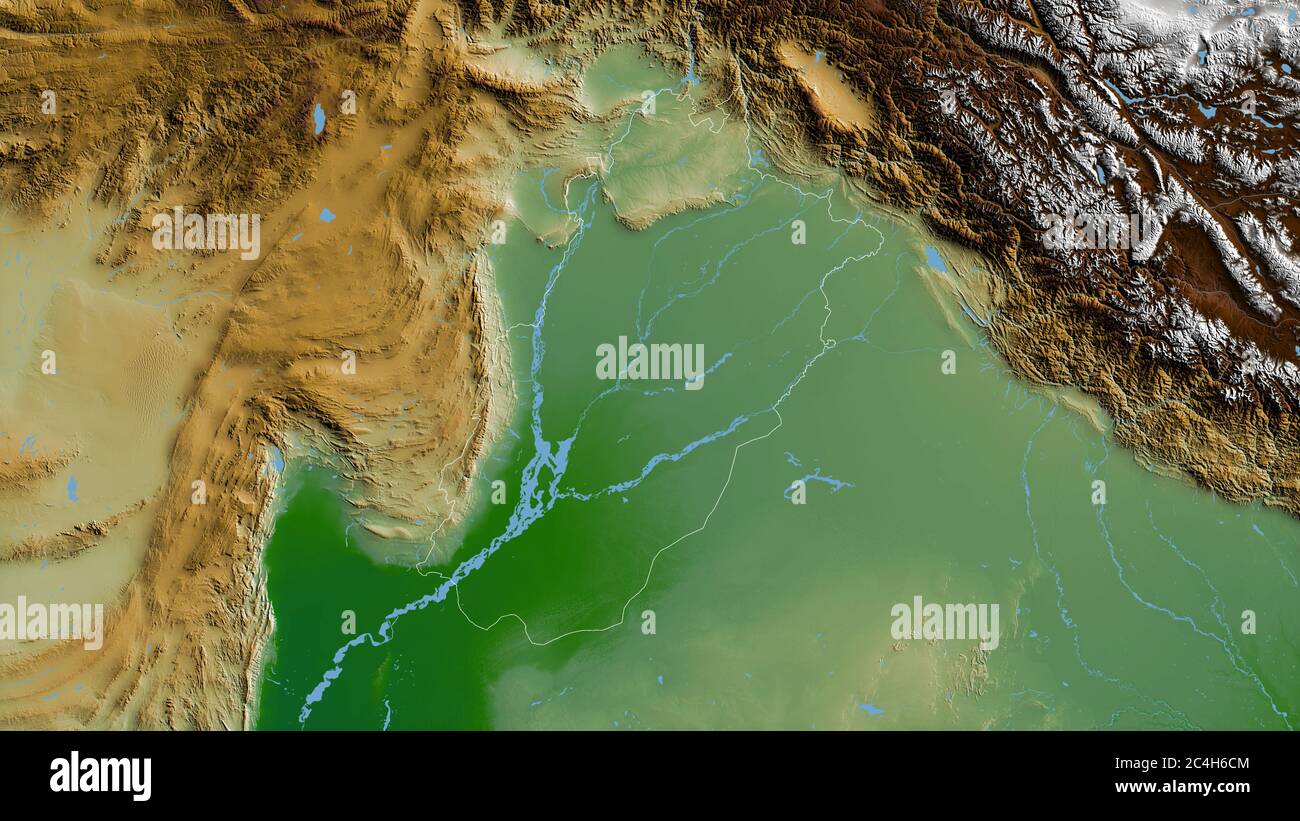 Punjab, province of Pakistan. Colored shader data with lakes and rivers ...
