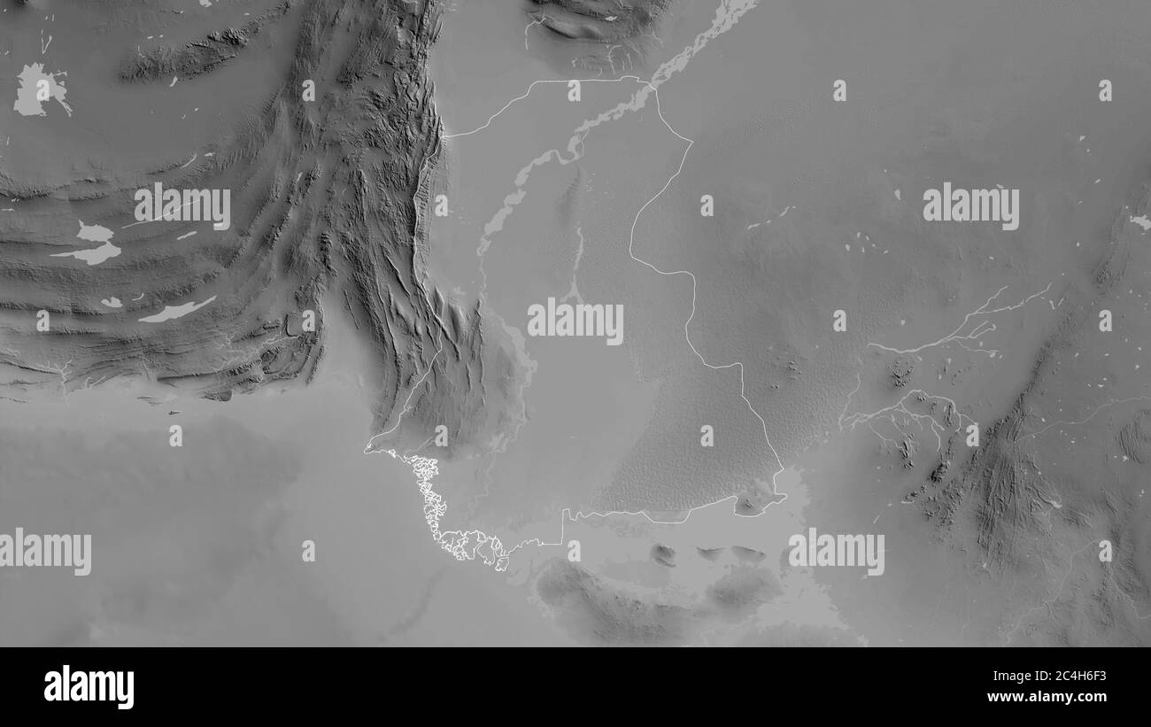 Sind, province of Pakistan. Grayscaled map with lakes and rivers. Shape ...